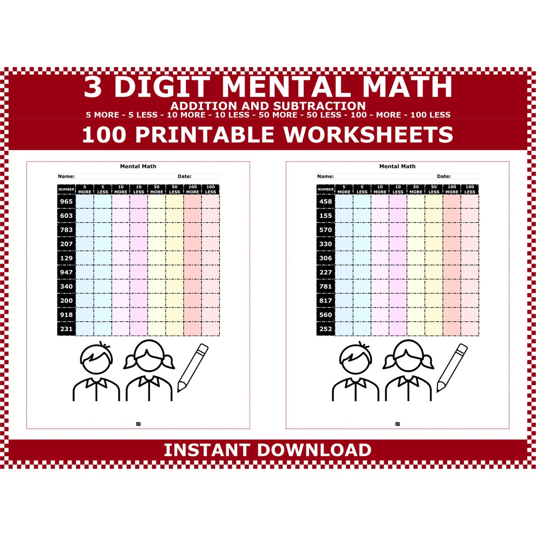 3 Digit Mental Math Worksheets for Homeschooling. Mentally Adding and ...