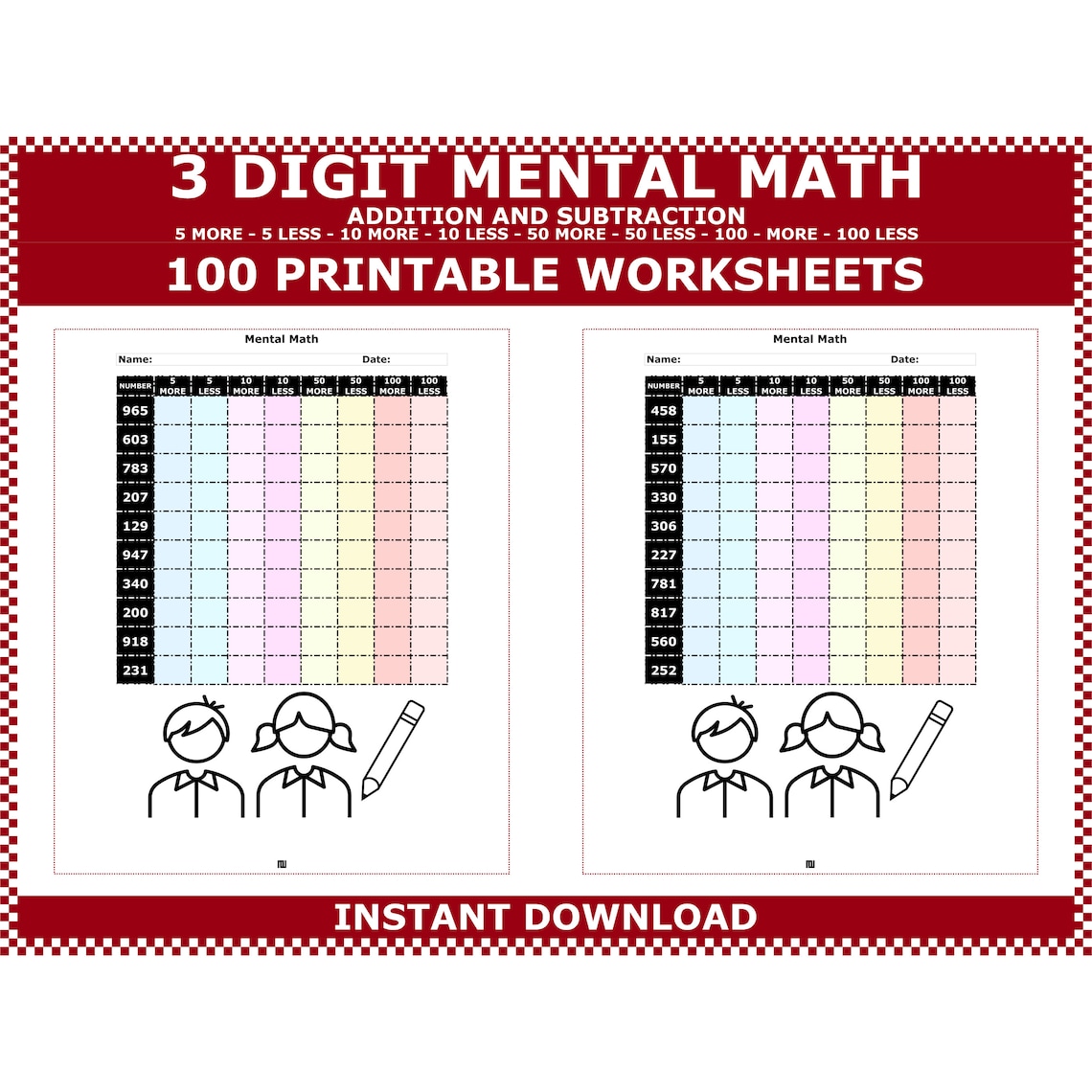 3 Digit Mental Math Worksheets for Homeschooling. Mentally Adding and ...