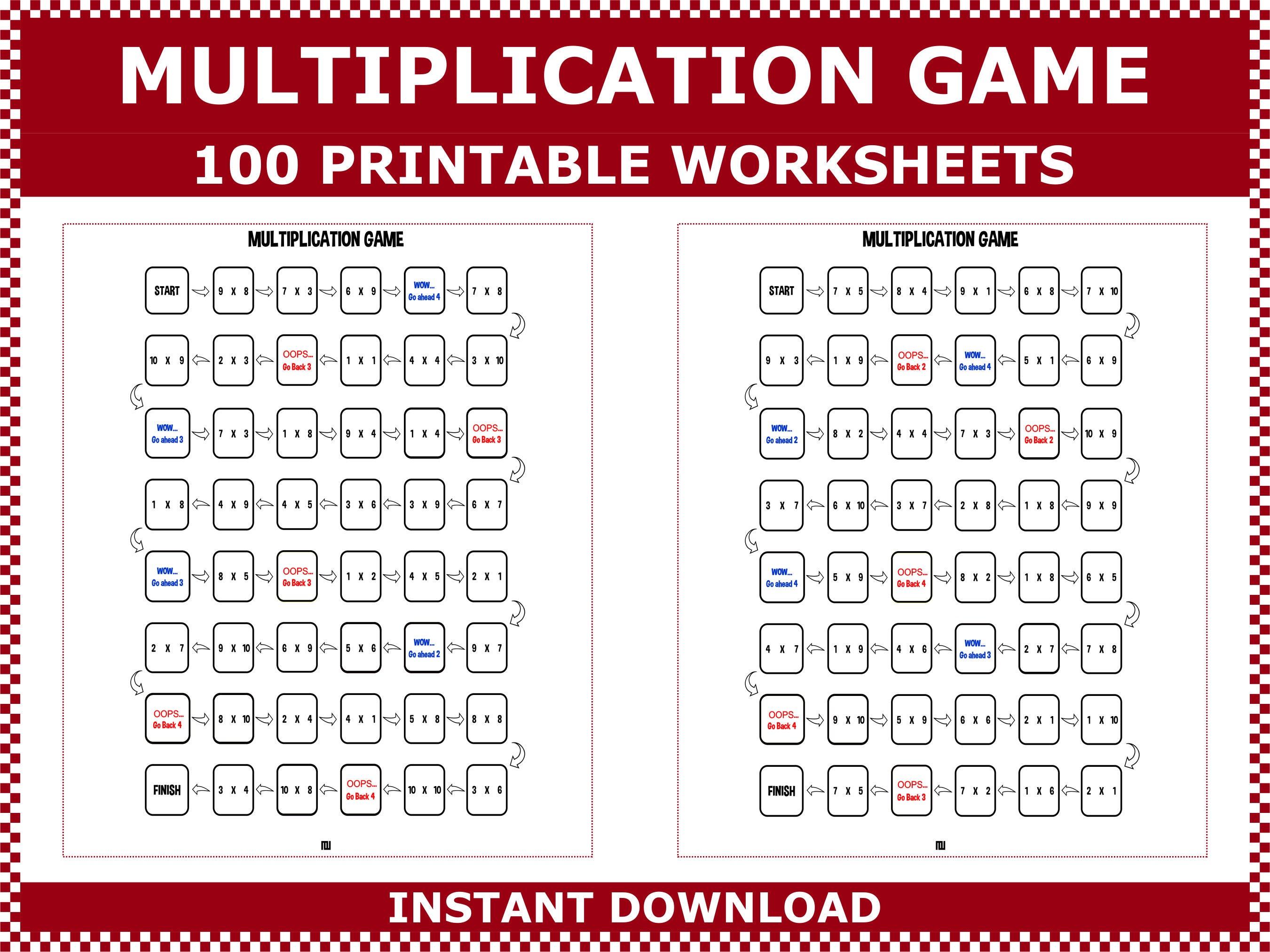 Multiplication Game for Kids and Adults. Practice Math Facts - Etsy