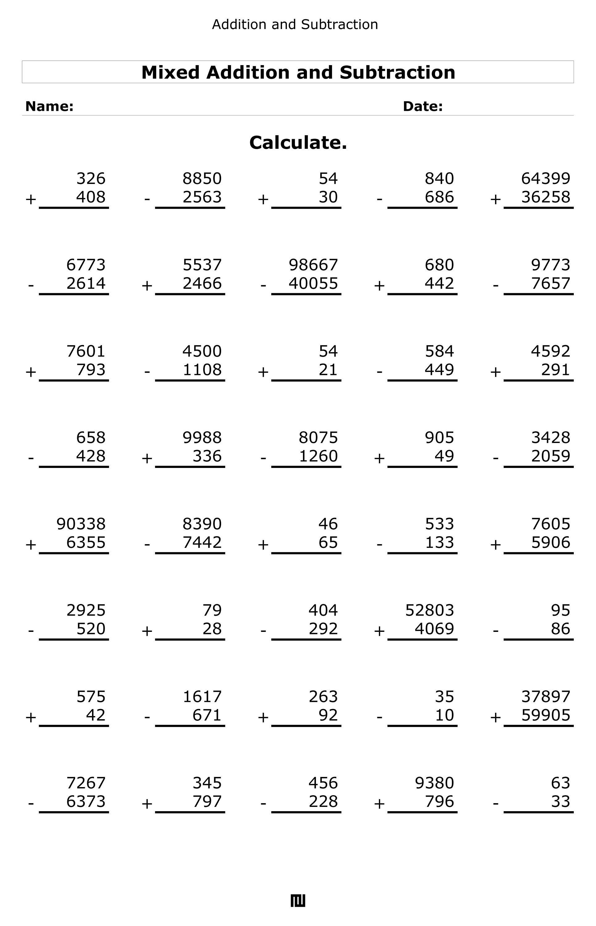 Addition and Subtraction 2, 3, 4 and 5 Digit Regrouping Practice Pages ...