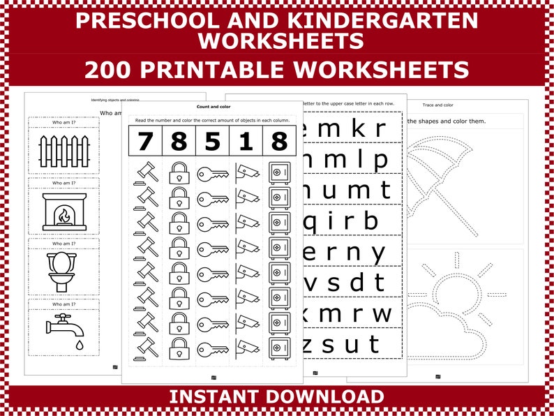 Preschool and Kindergarten Bundle Printable Worksheets. 200 Pages ...