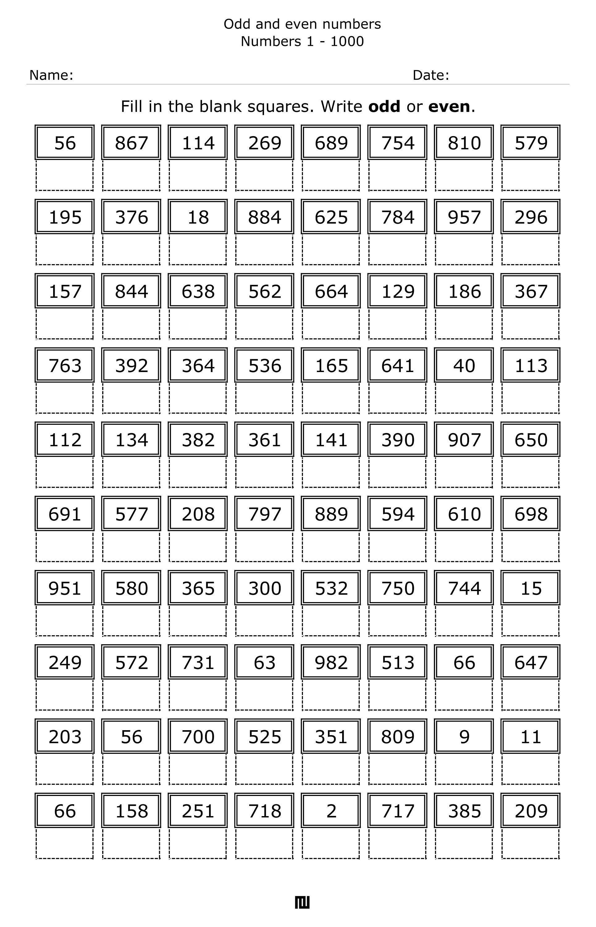 Odd and Even Numbers Worksheets. Odd or Even? Write If the Numbers Are ...