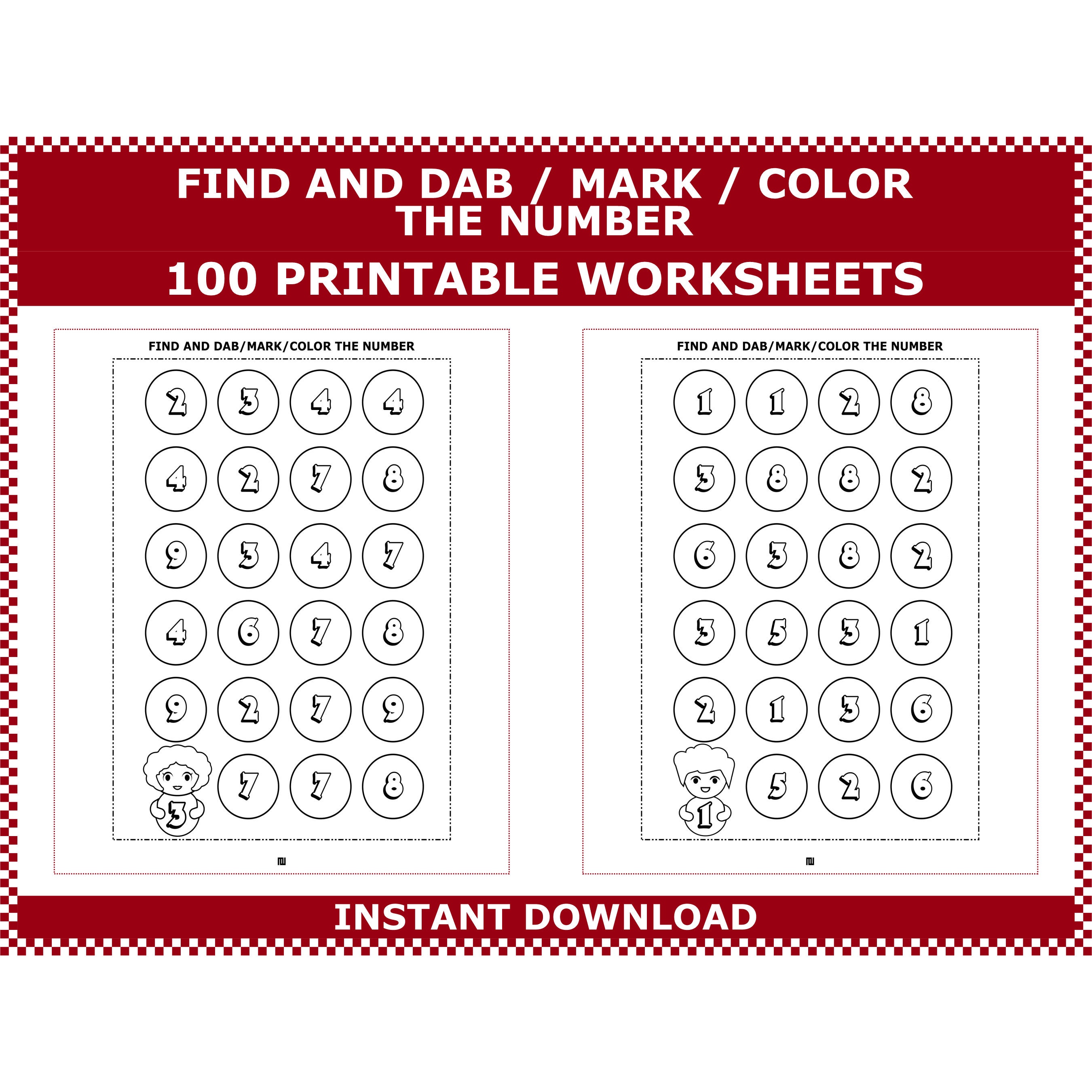 Find and Dab Mark Color the Number Worksheets for Kindergarten and ...