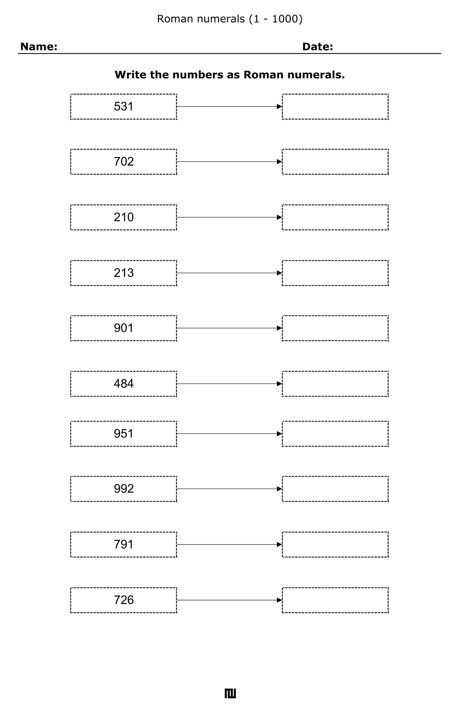 Write the Numbers as Roman Numerals From 1 to 1000. Roman Numerals 1 ...