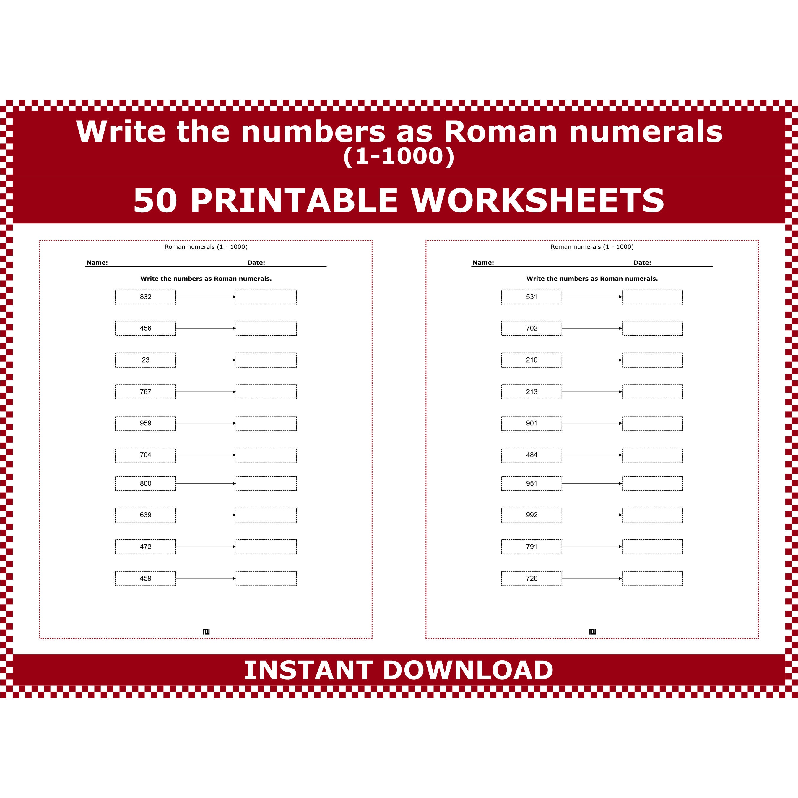 Write the Numbers as Roman Numerals From 1 to 1000. Roman Numerals 1 ...