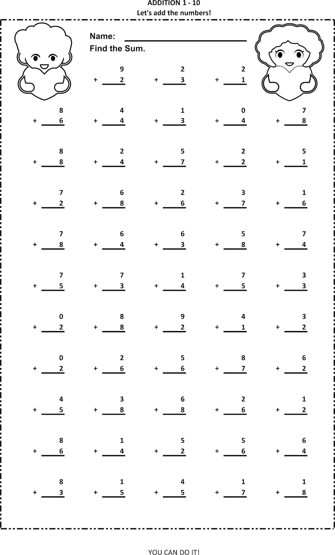 1 Digit Plus 1 Digit Addition Worksheets. Kindergarten Math. 1st Grade ...