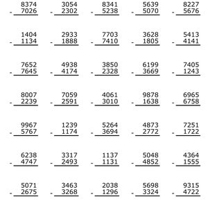 4 Digit Subtraction Worksheets. 4 Digit Minus 4 Digit Subtraction ...