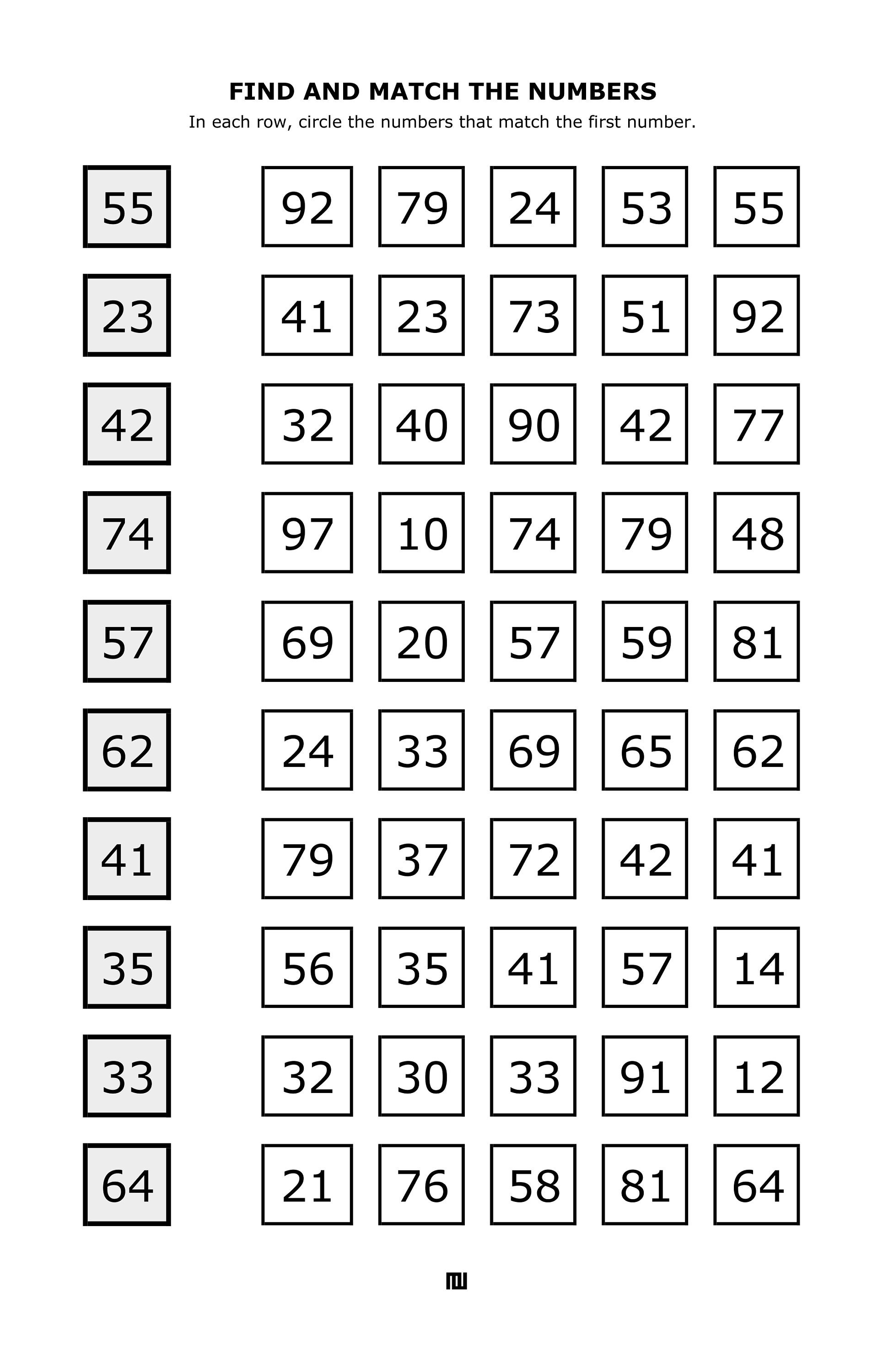 Find and Match the Numbers Math Digital Worksheets. Match the Numbers ...