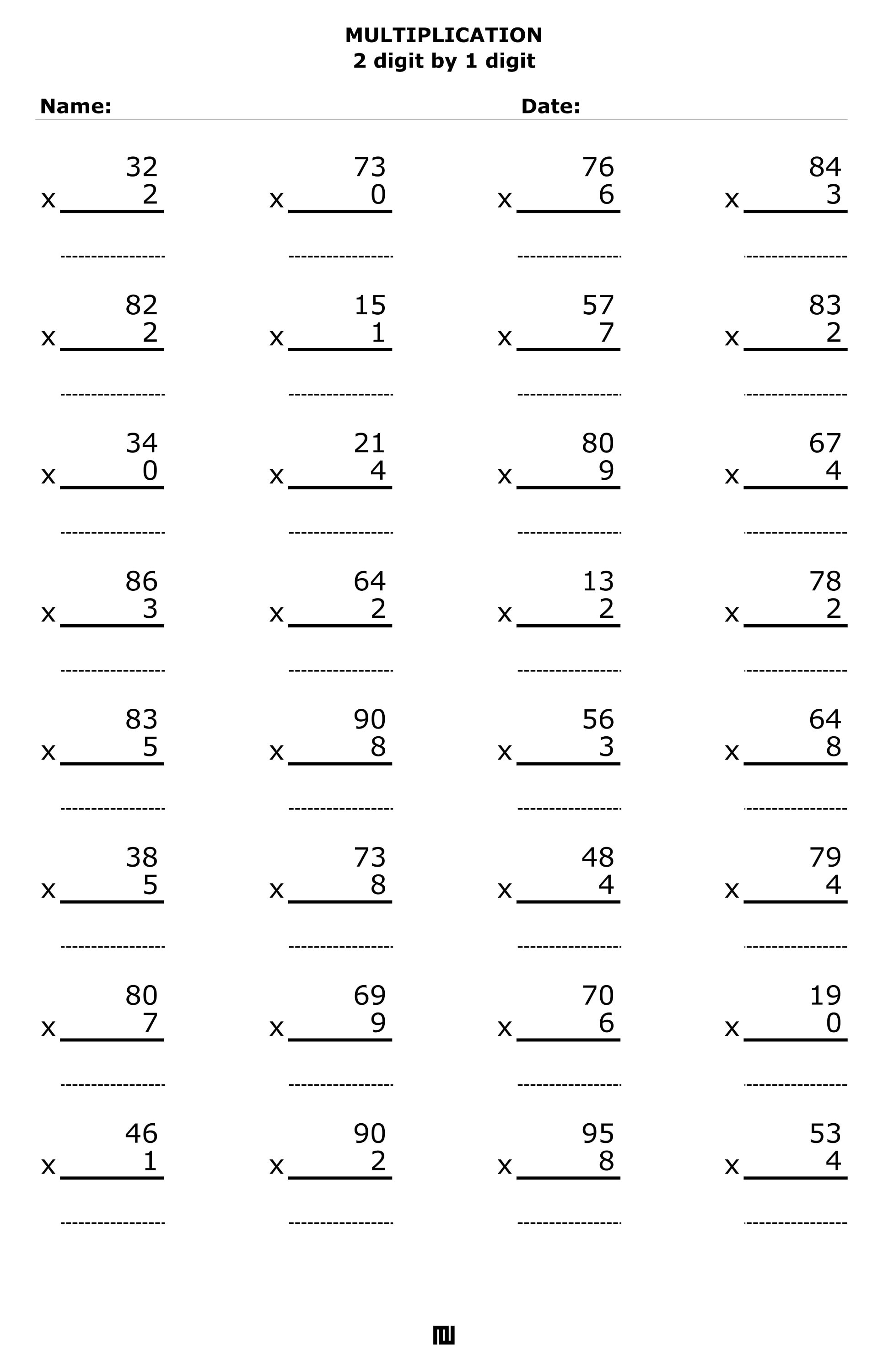 2 Digit by 1 Digit Multiplication Worksheets for (Instant Download) - Etsy