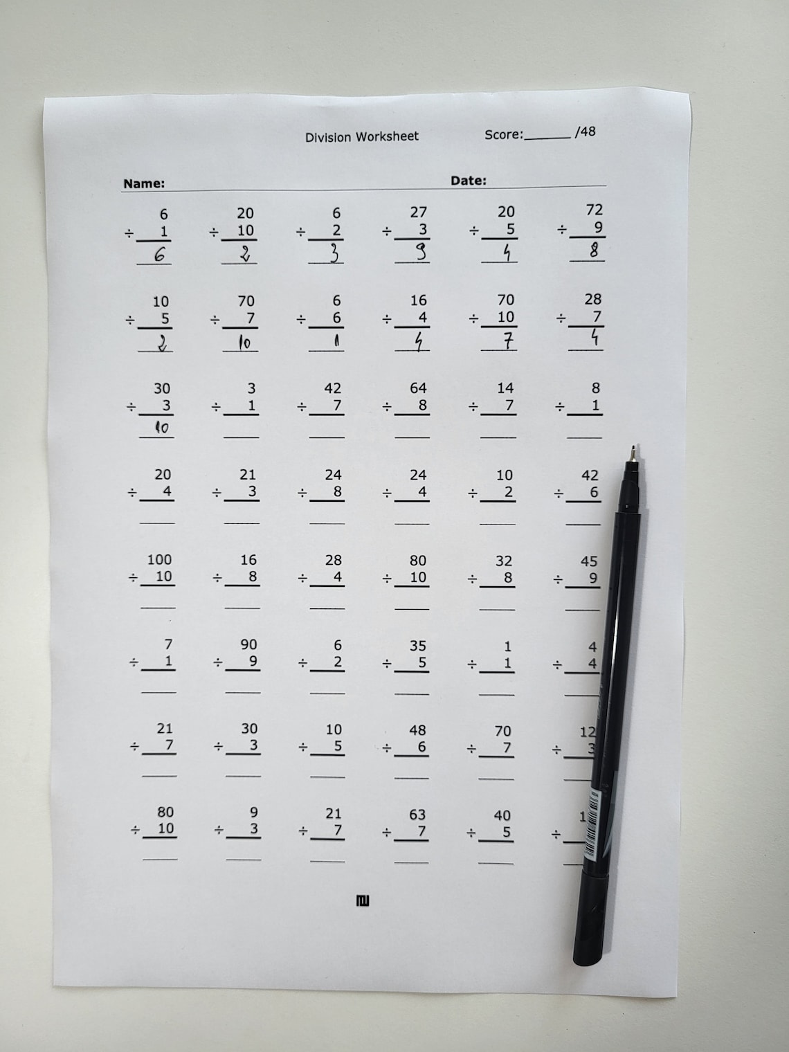 Division Vertically Arranged Division Facts to 100. Vertical Division ...
