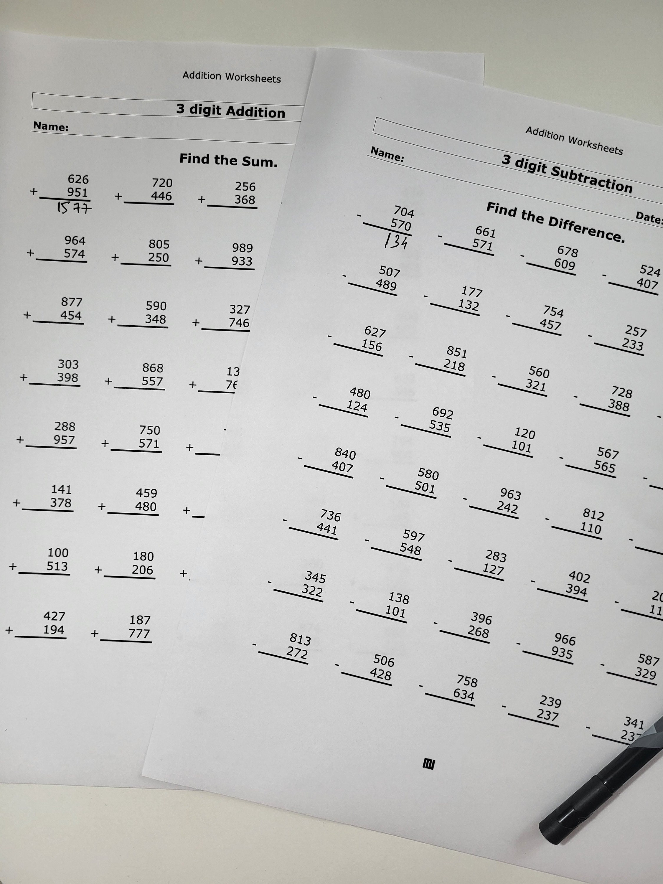 3 Digit Plus 3 Digit Addition. 3 Digit Minus 3 Digit Subtraction ...