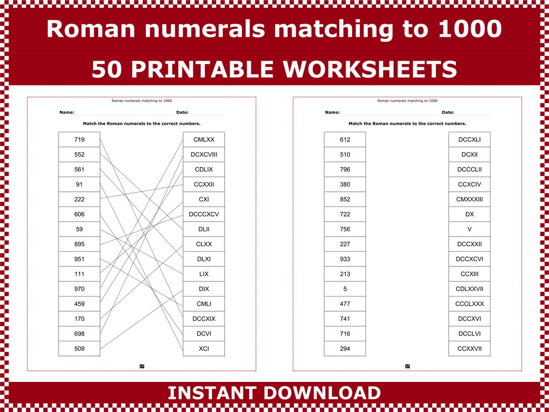 Roman Numerals Matching to 1000. Match the Numbers 1 to 1000. - Etsy