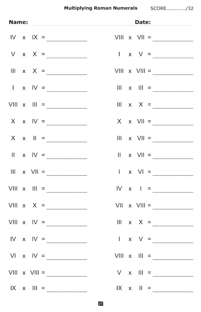 Multiplication Using Roman Numerals. Multiplying Roman Numerals ...