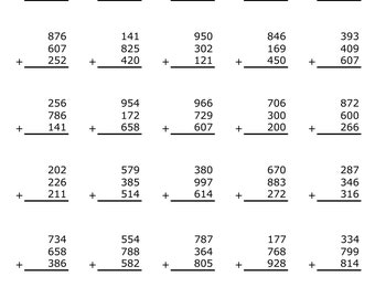 Long Addition Worksheets