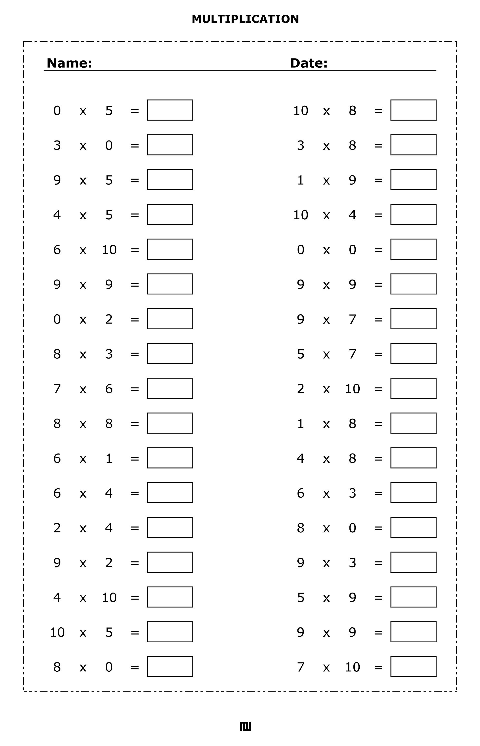 Multiplying (1 to 10) by 1 to 10. Math Drills Digital Download ...