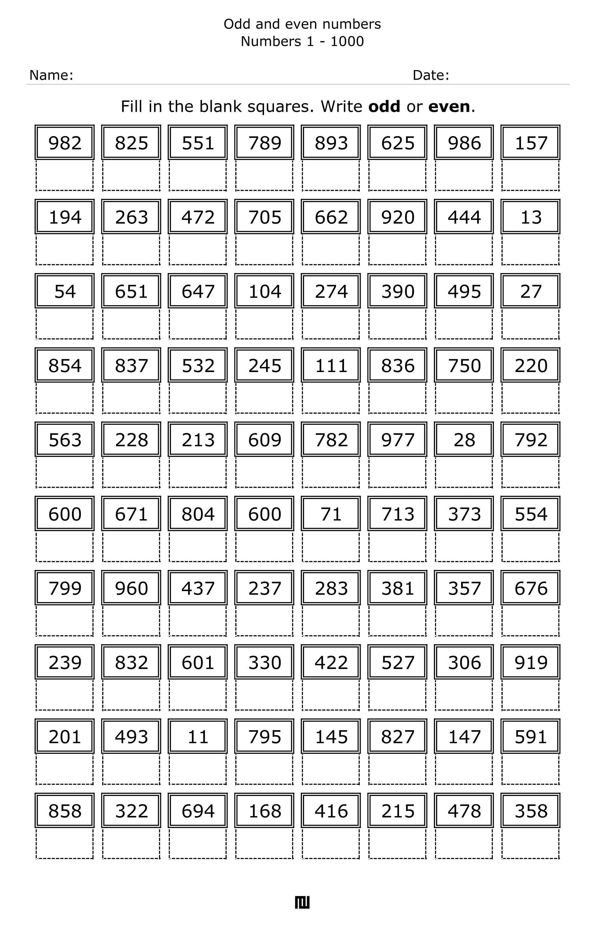 Odd and Even Numbers Worksheets. Odd or Even? Write If the Numbers Are ...