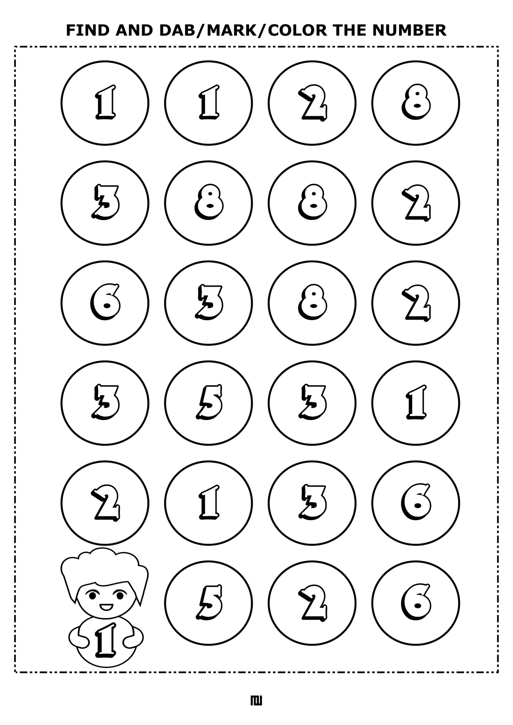 Find and Dab Mark Color the Number Worksheets for Kindergarten and ...