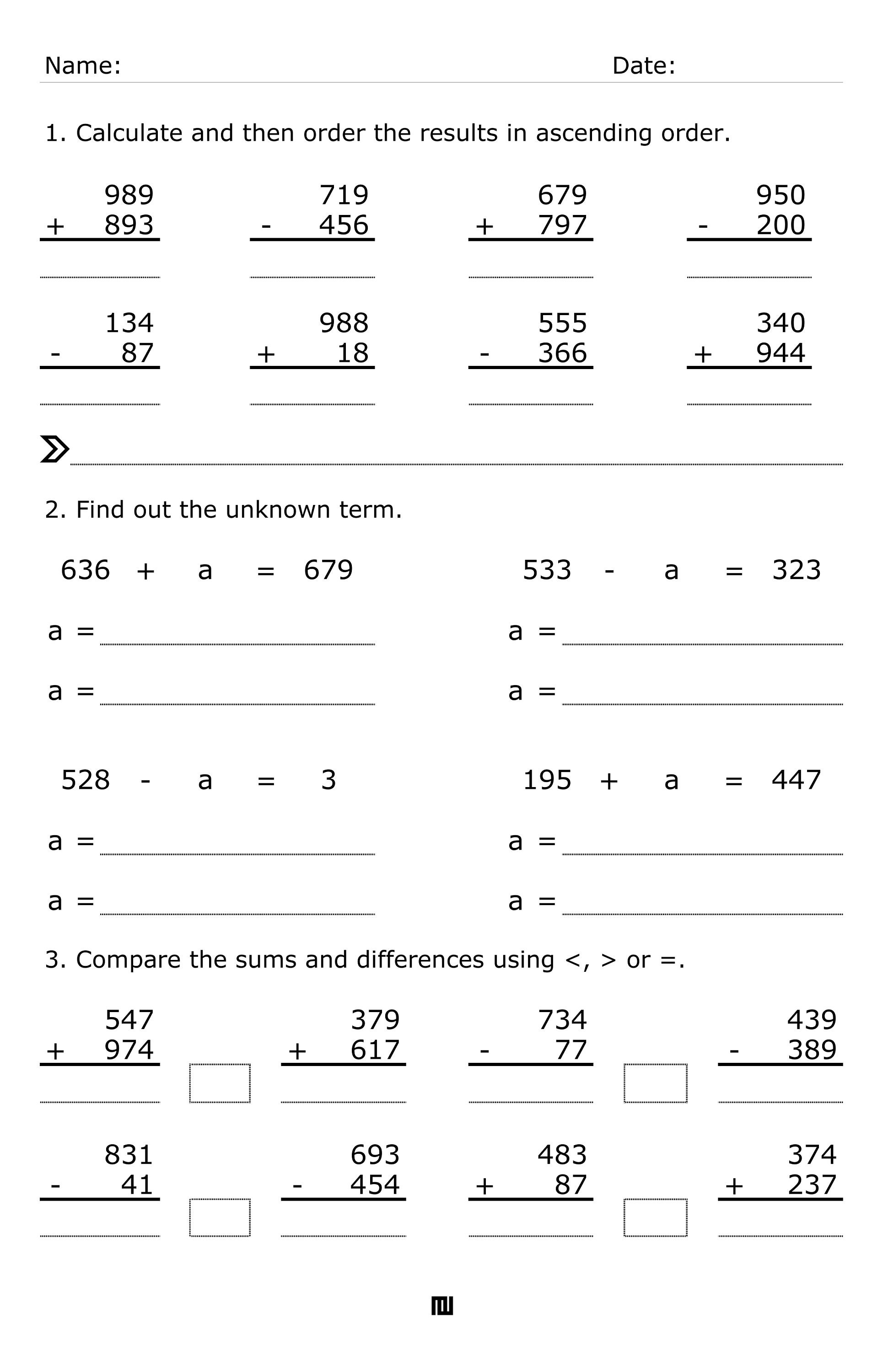2nd and 3rd Grade Addition and Subtraction Worksheets for Math - Etsy