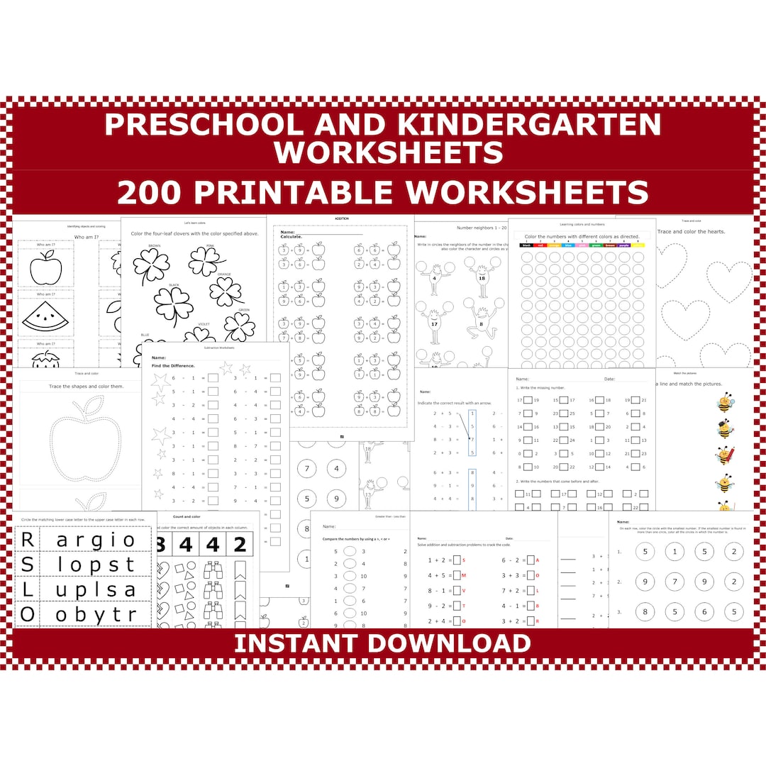 Preschool and Kindergarten Bundle Printable Worksheets. 200 Pages ...