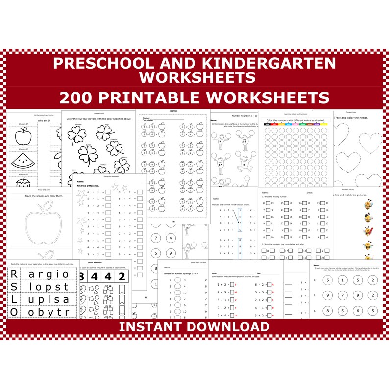 Preschool and Kindergarten Bundle Printable Worksheets. 200 Pages ...
