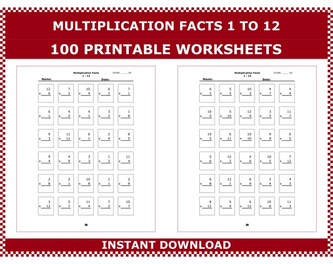 MULTIPLICATION CHARTS (10x10, 12x12, 25x25, Blank for Practice ...