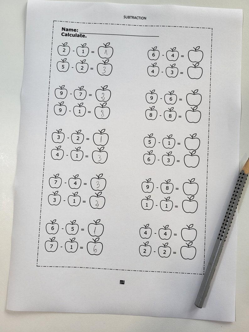 Subtraction Worksheets. 1 Digit Minus 1 Digit Subtraction. Single Digit ...