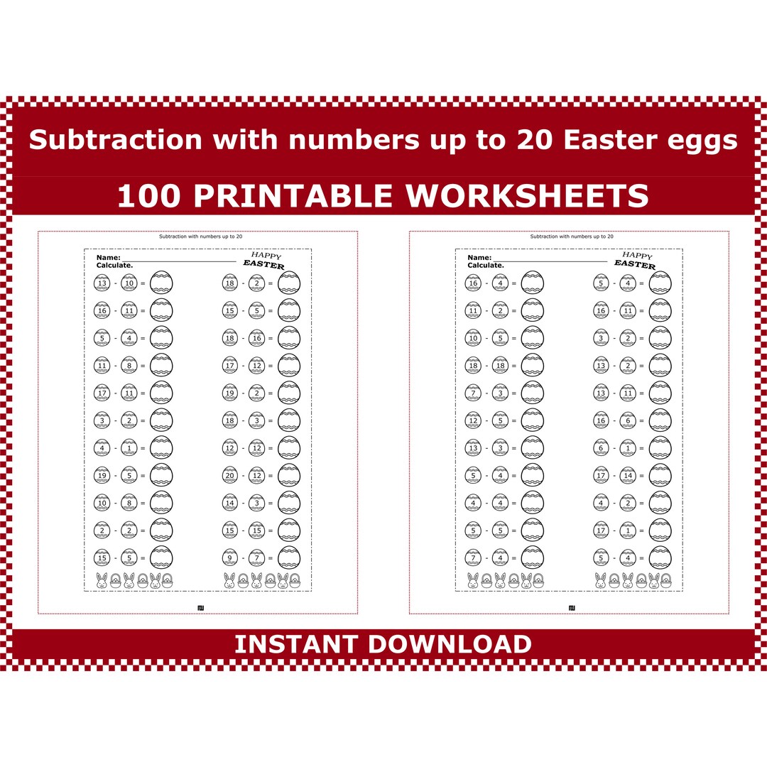 Easter Eggs Subtraction With Numbers up to 20. Subtraction Worksheets ...