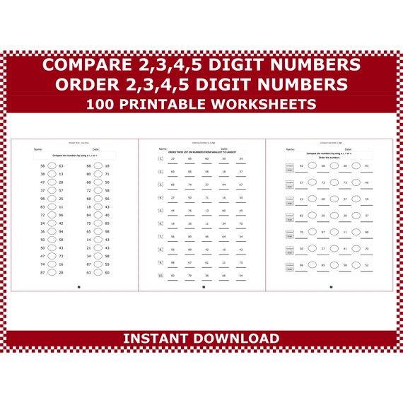 Ordering 3 Digit Numbers Worksheet