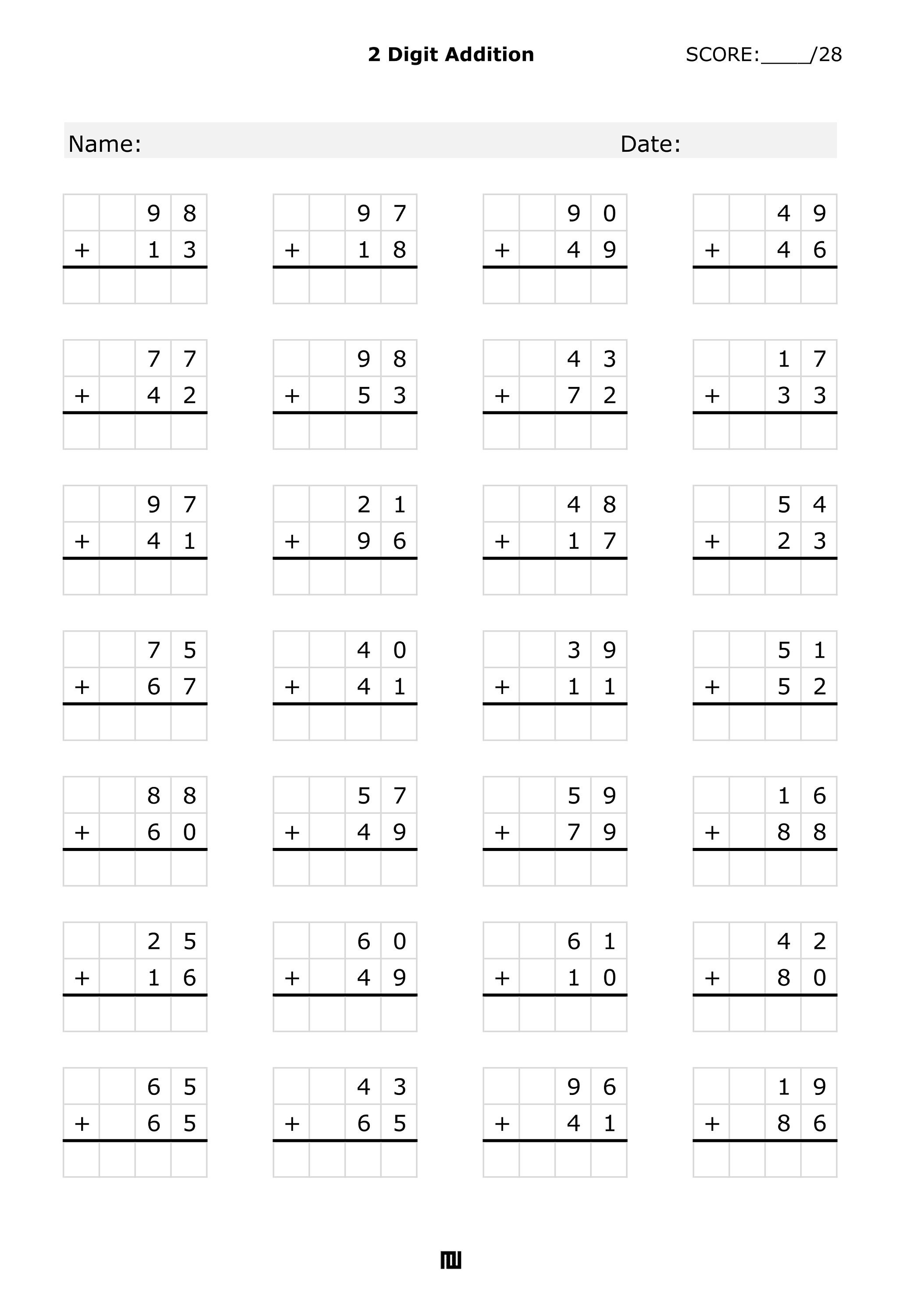 2 Digit Addition Double Digit Addition Worksheets 200 Practice Pages 2 ...