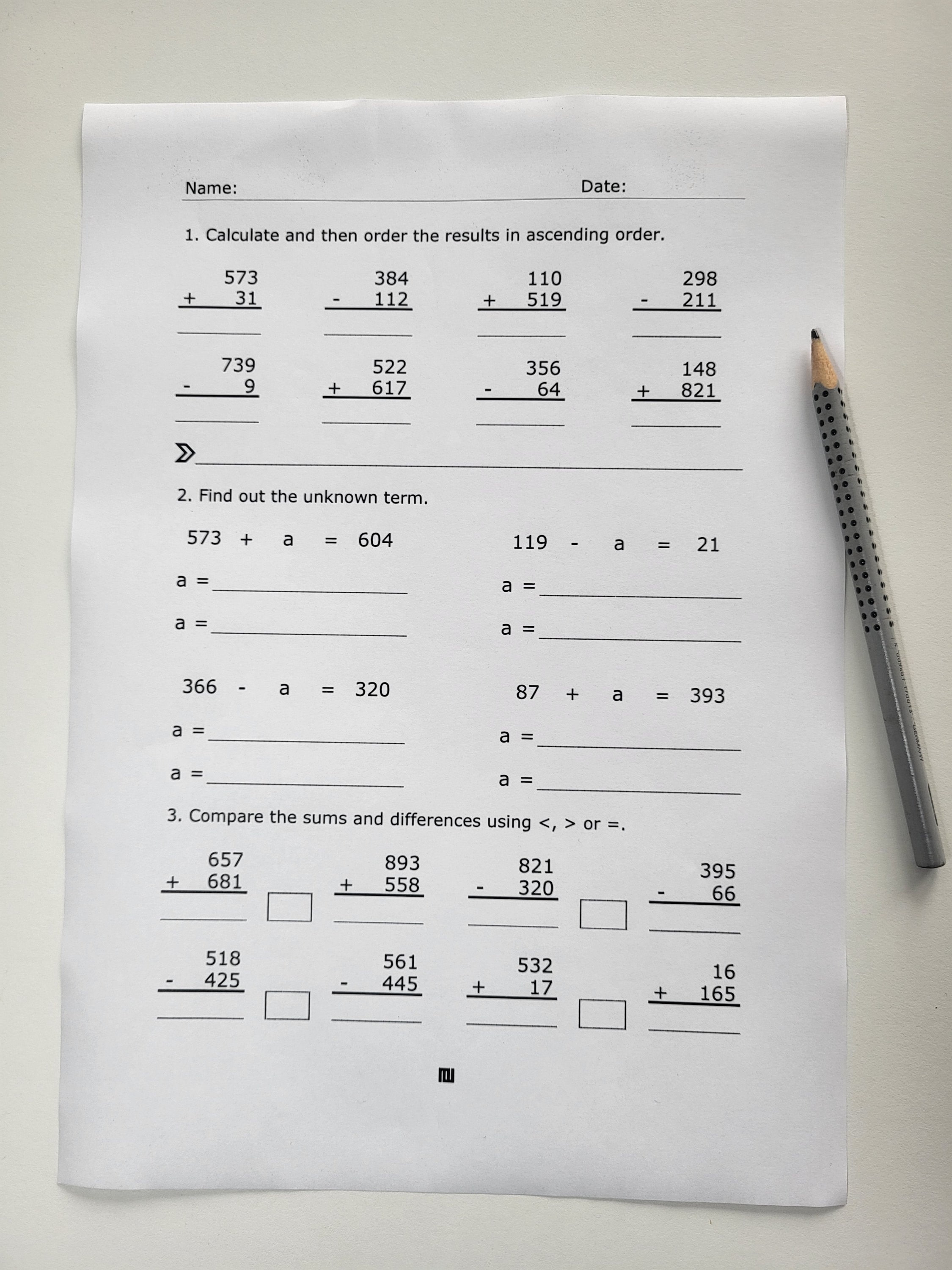 2nd and 3rd Grade Addition and Subtraction Worksheets for Math - Etsy