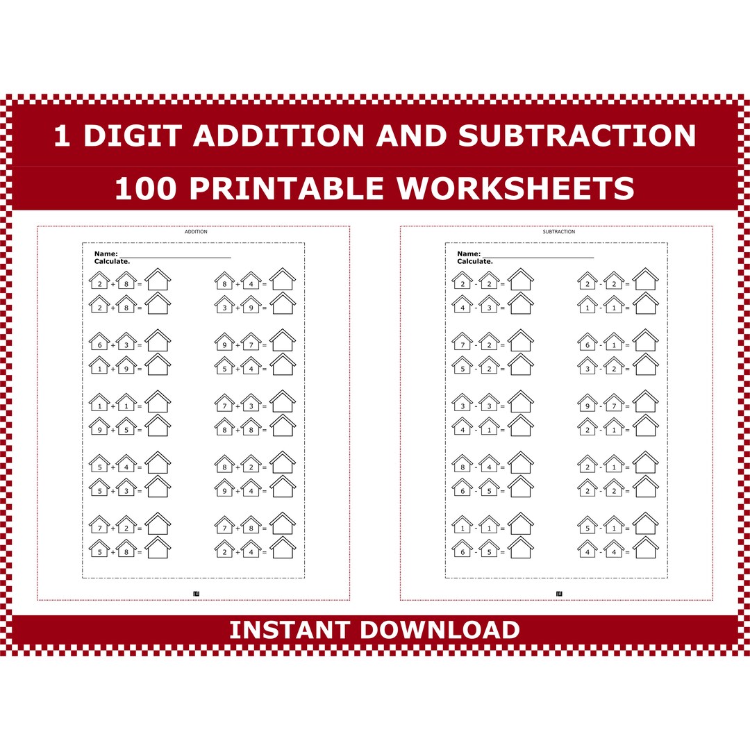 Addition And Subtraction Worksheets 1 Digit Addition Adding And