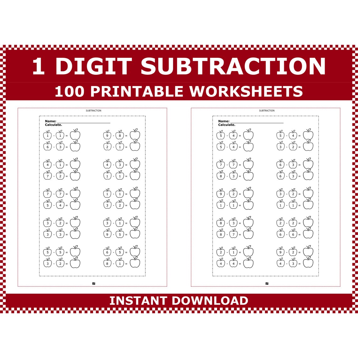 Subtraction Worksheets. 1 Digit Minus 1 Digit Subtraction. Single Digit ...