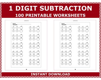 50 Single Digit Subtraction Worksheets - Etsy