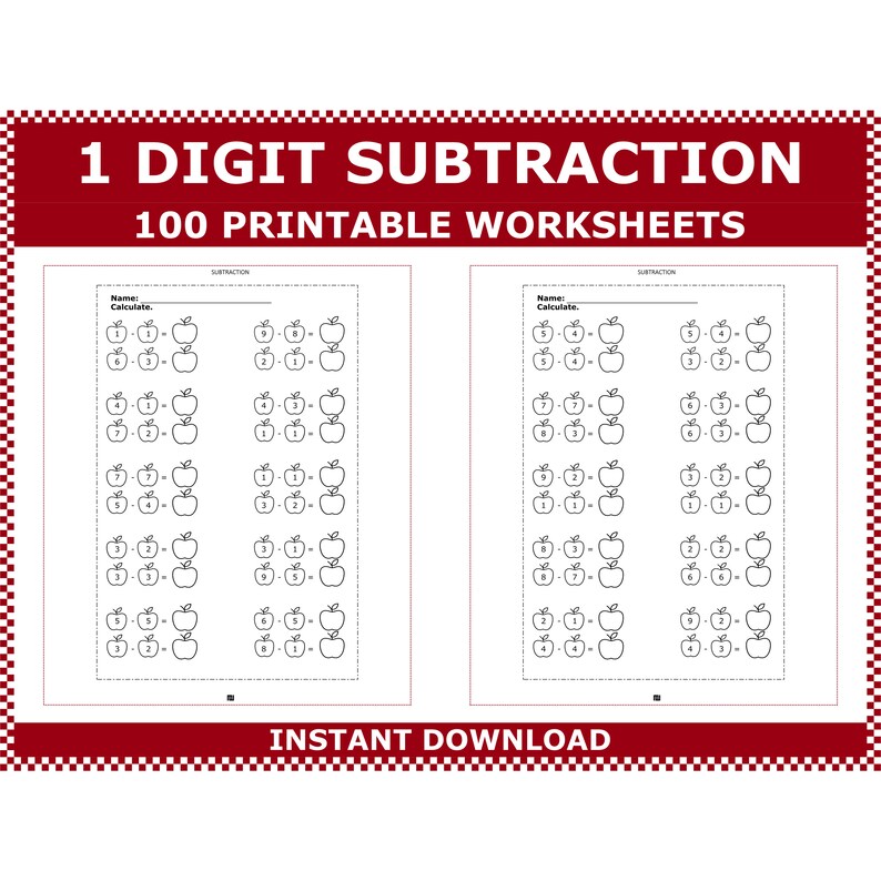 Subtraction Worksheets. 1 Digit Minus 1 Digit Subtraction. Single Digit ...