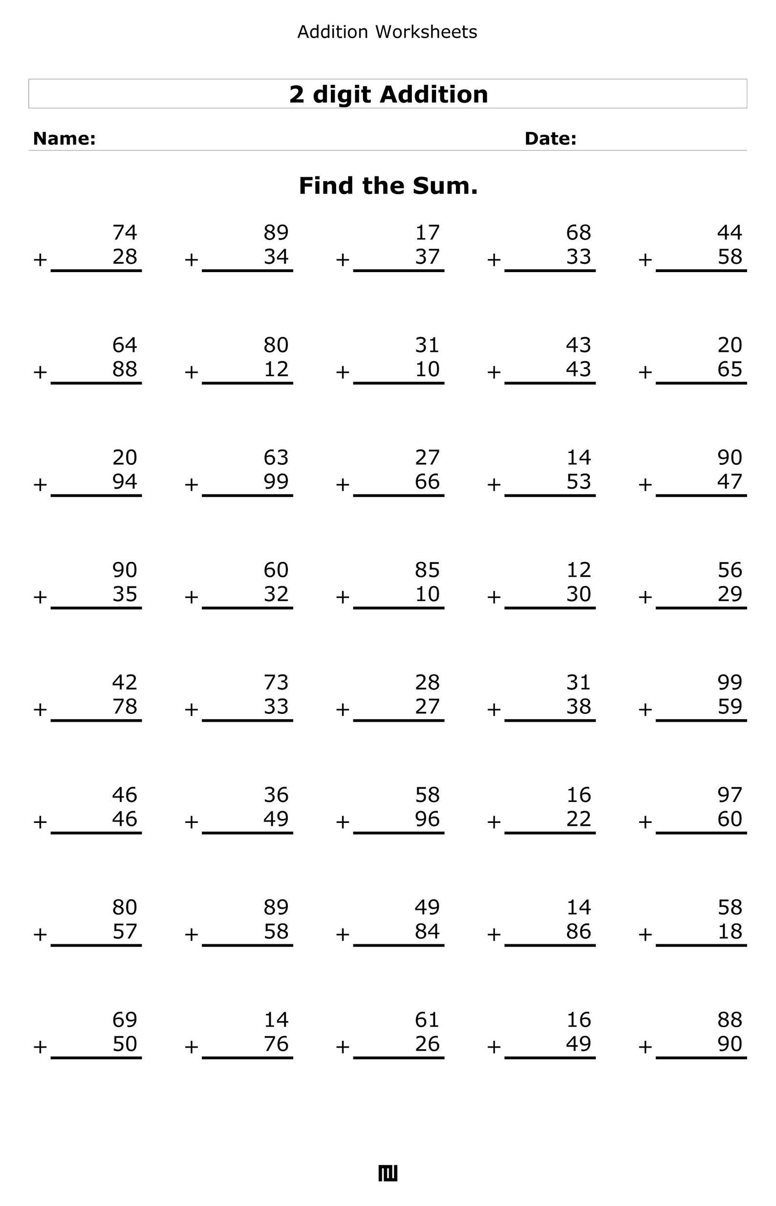 2 Digit Plus 2 Digit Addition. 3 Digit Plus 3 Digit Addition. 4 Digit ...