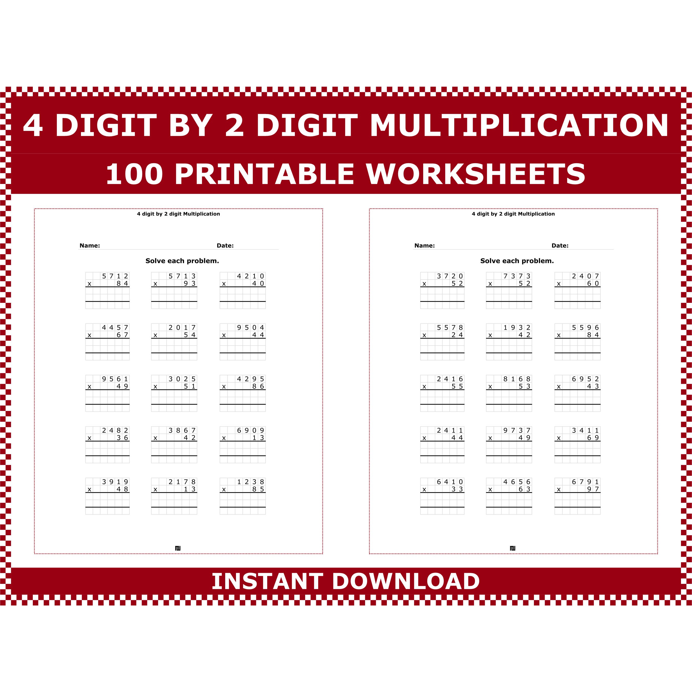 Improve Multiplication Skills With 4 Digit by 2 Digit Multiplication ...