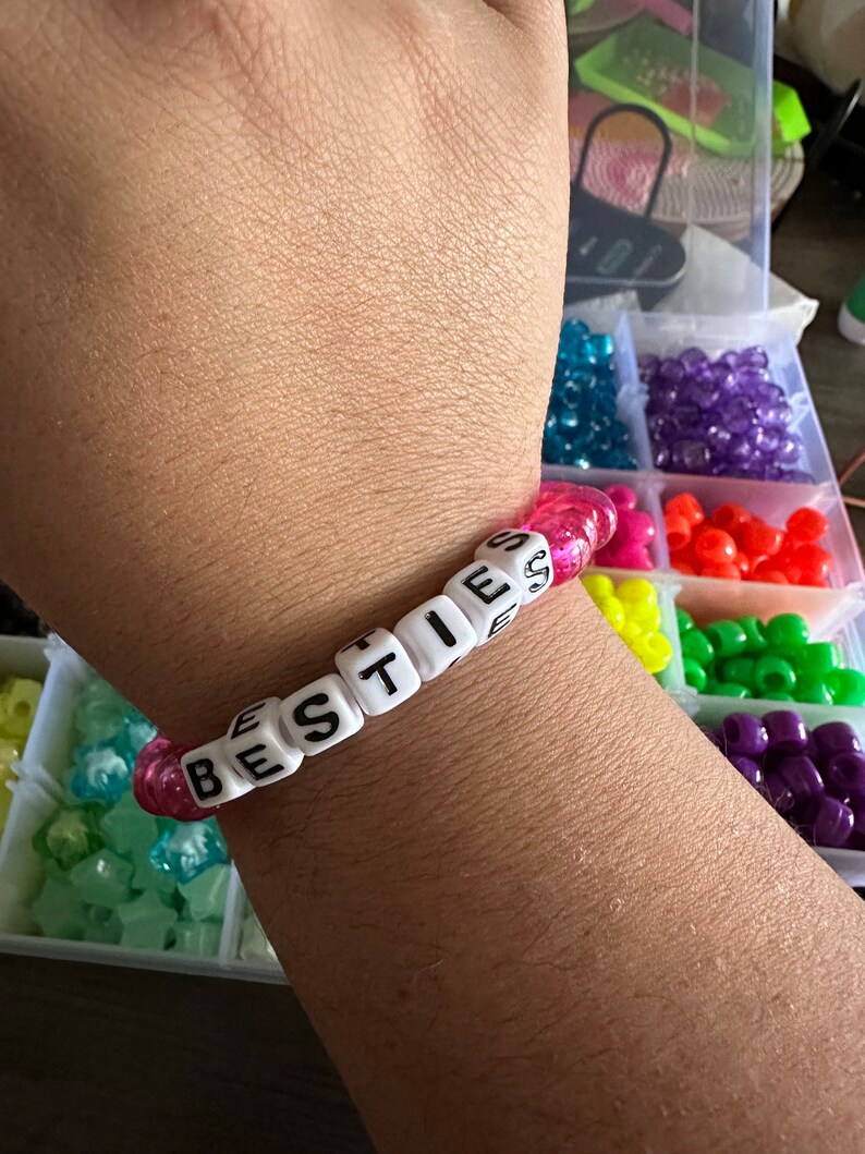 Besties Friendship Bead Bracelets, Translucent Beads, Pink, Valentines ...