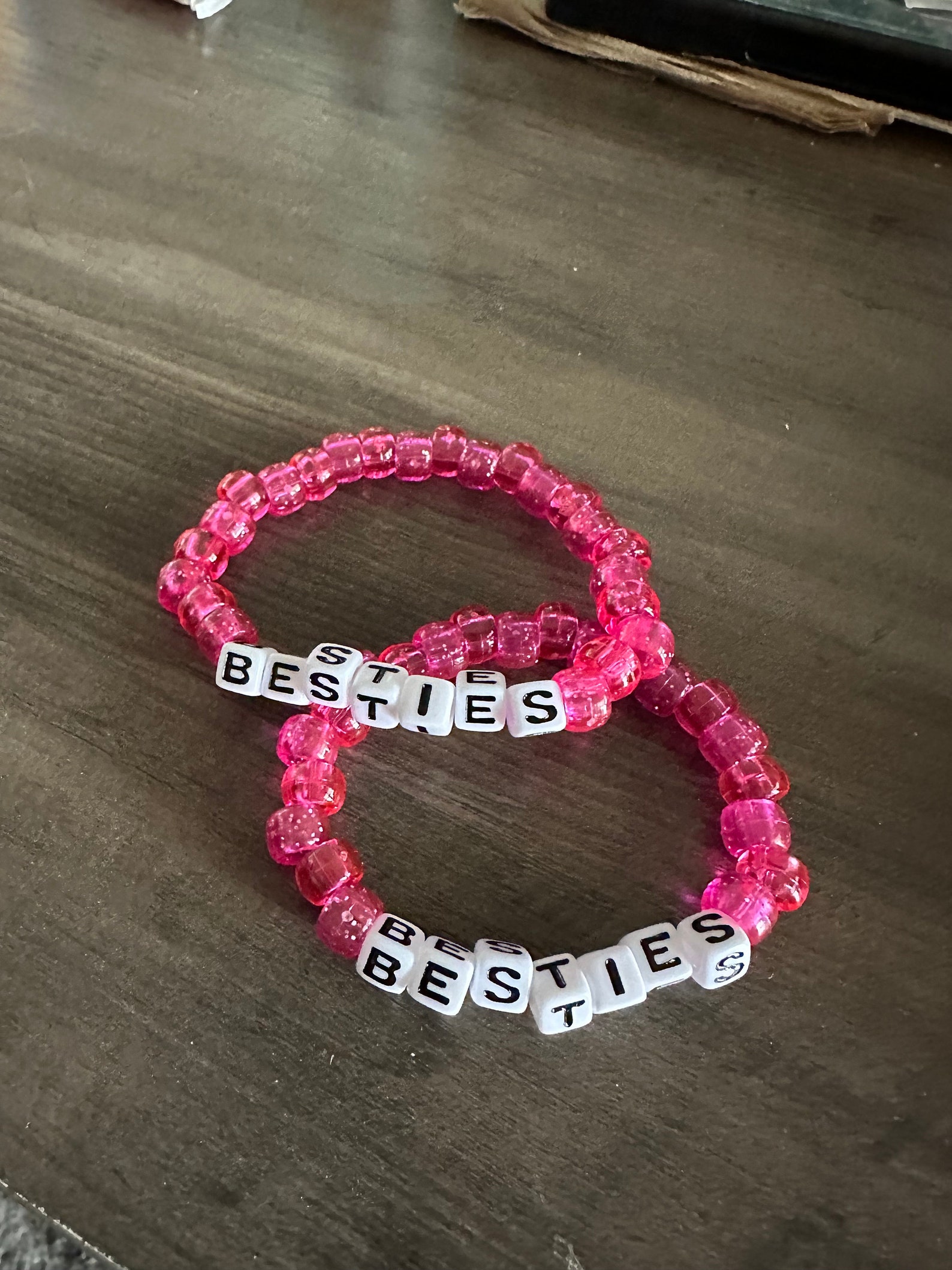 Besties Friendship Bead Bracelets, Translucent Beads, Pink, Valentines ...