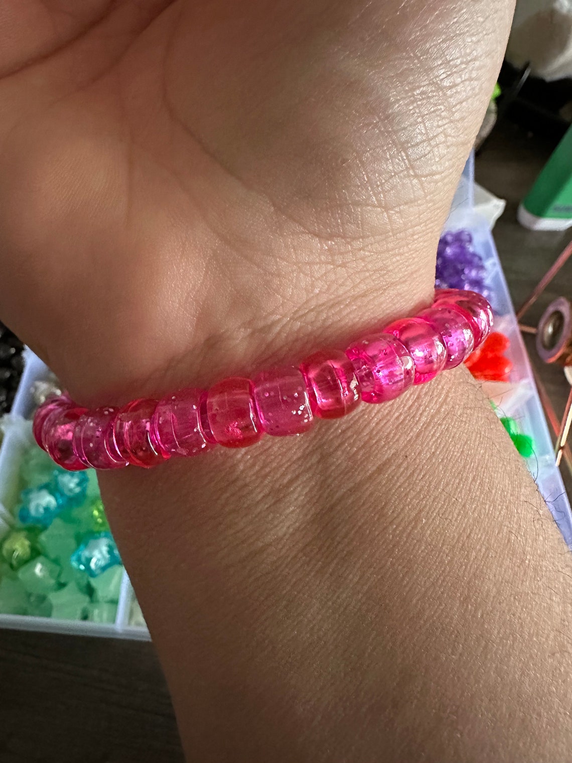Besties Friendship Bead Bracelets, Translucent Beads, Pink, Valentines ...