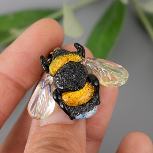 Gold Bee Necklace Dichroic Glass Pendant Lampwork Bee Jewelry - Etsy