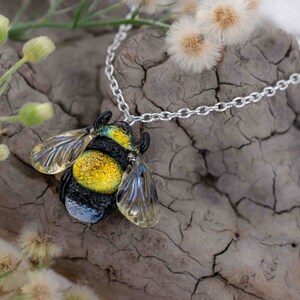 Gold Bee Necklace Dichroic Glass Pendant Lampwork Bee Jewelry for Women ...