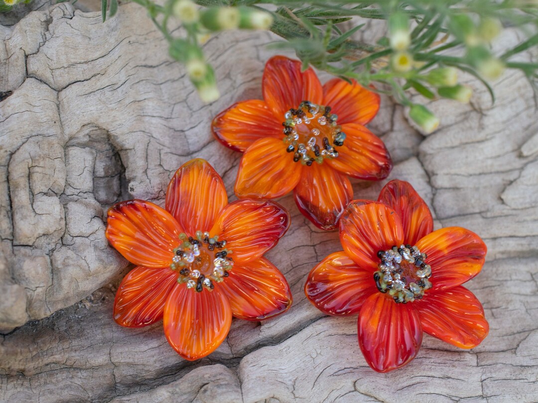 Glass Flower Beads for Jewelry Making, 1 Bead, DIY Kit, Orange Flower ...