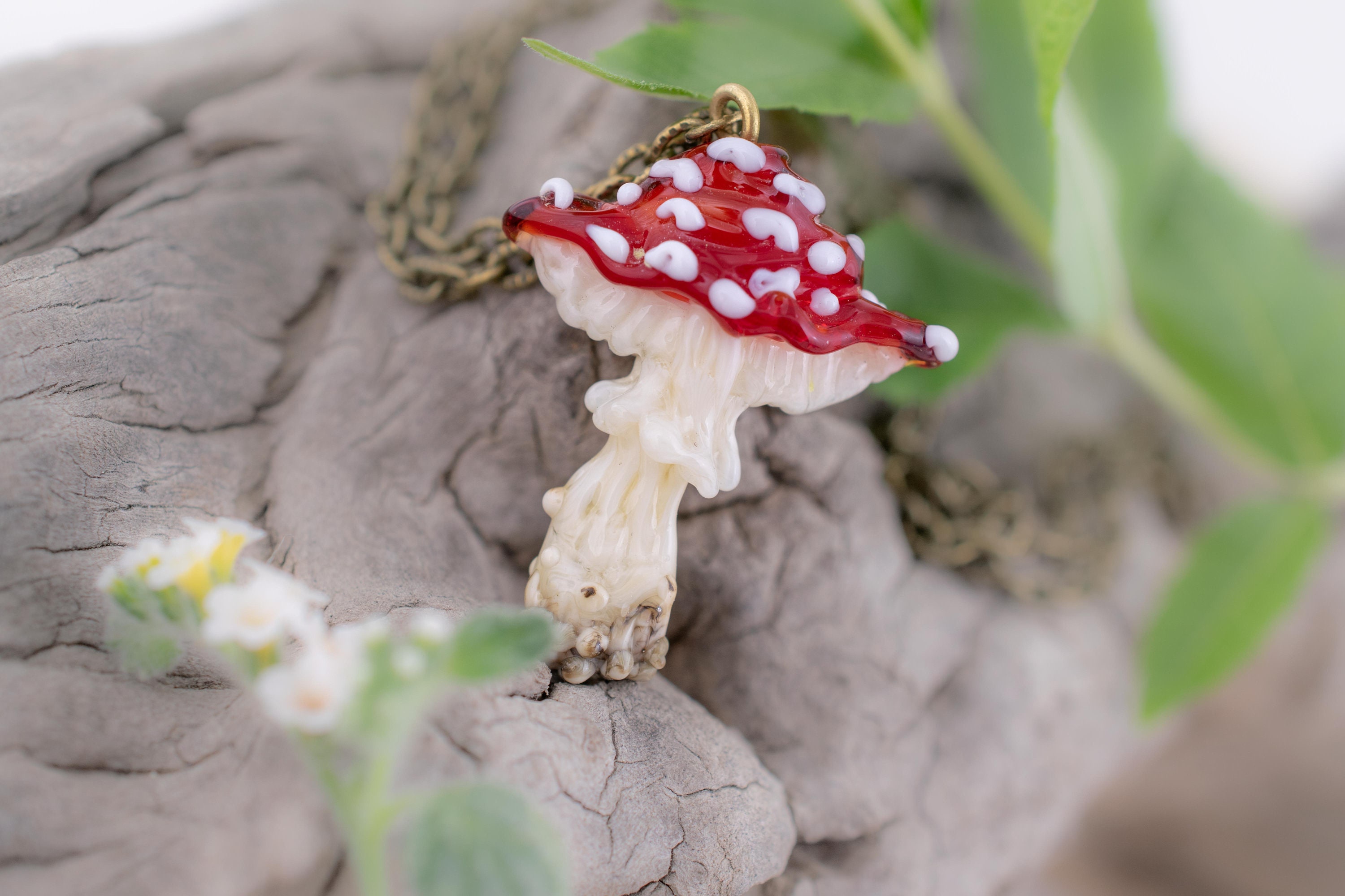 Pilz Kette, Schmuck mit Pilzperlen, Lampwork Glaspilz Perlen, Glaspilz ...