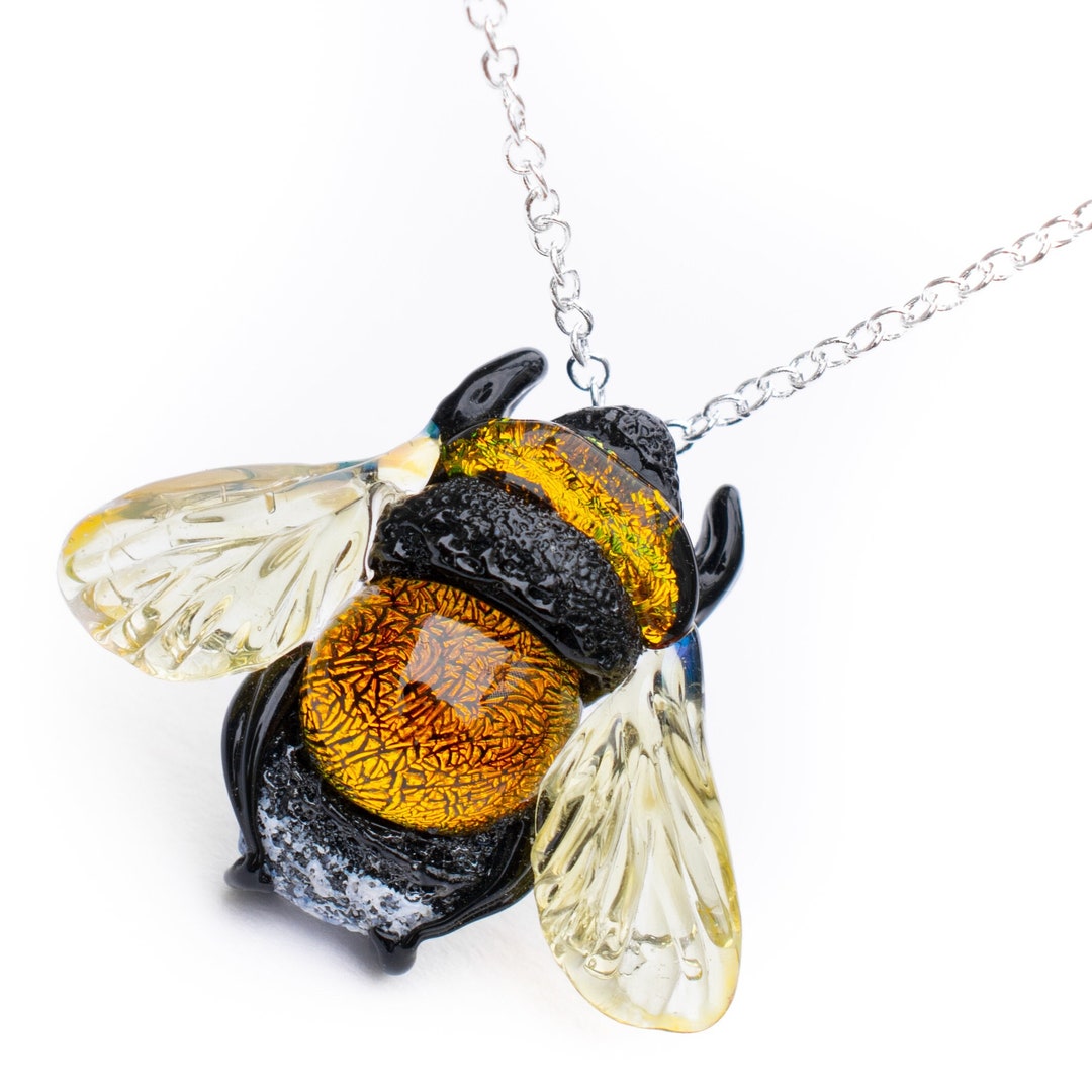 Gold Bee Necklace Dichroic Glass Pendant Lampwork Bee Jewelry for Women ...