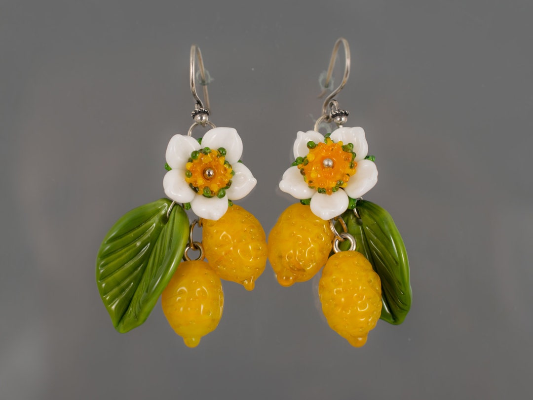 Lemon Earrings Fruit Yellow Summer Earrings Dangle Fruit Flower ...