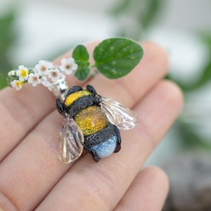 Gold Bee Necklace Dichroic Glass Pendant Lampwork Bee Jewelry for Women ...