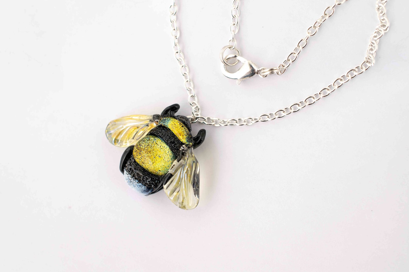 Gold Bee Necklace Dichroic Glass Pendant Lampwork Bee Jewelry - Etsy