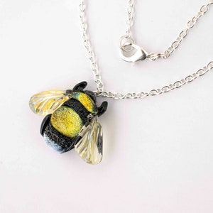Gold Bee Necklace Dichroic Glass Pendant Lampwork Bee Jewelry for Women ...