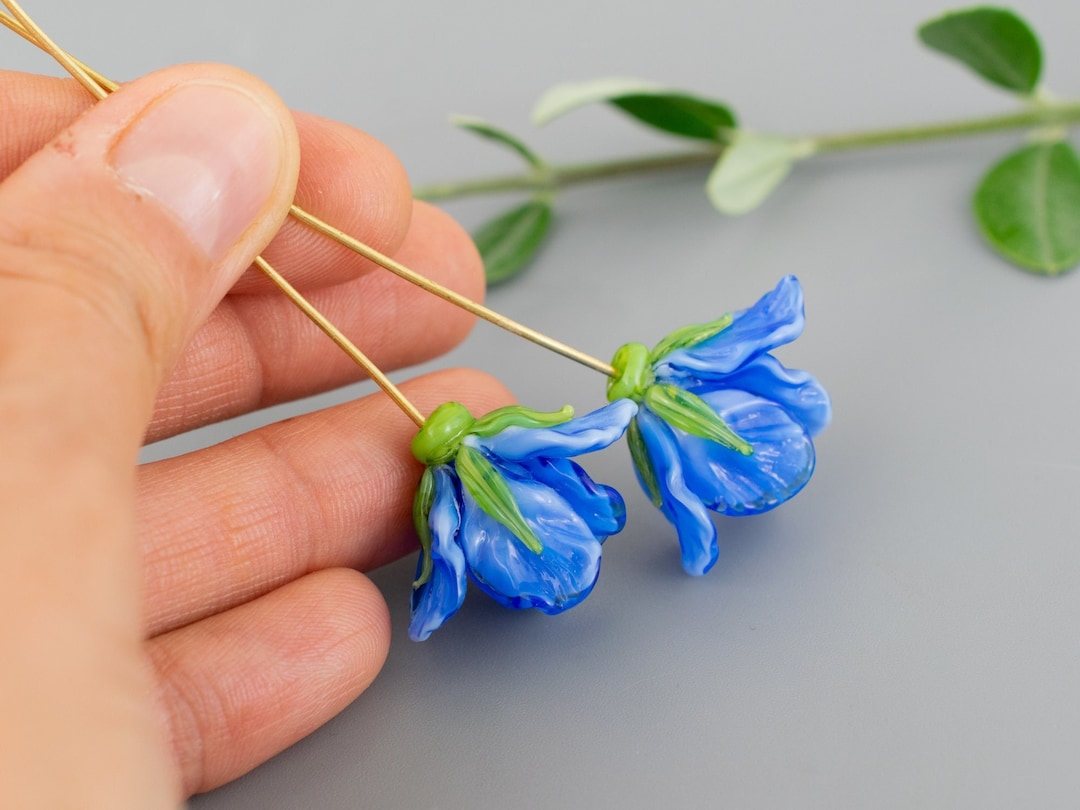 Blue Flower Beads Jewelry Making Kit Glass Flower Beads Diy Glass Beads
