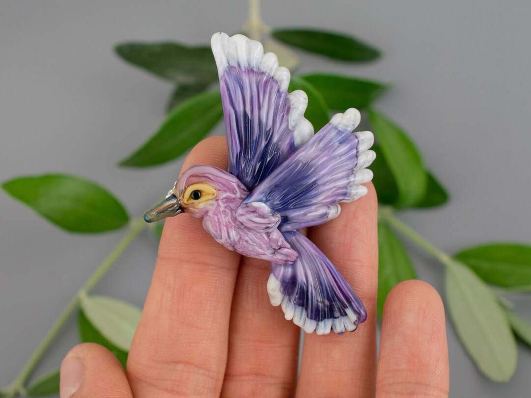 Hummingbird Necklace Purple Bird Necklace Handmade Lampwork Glass ...